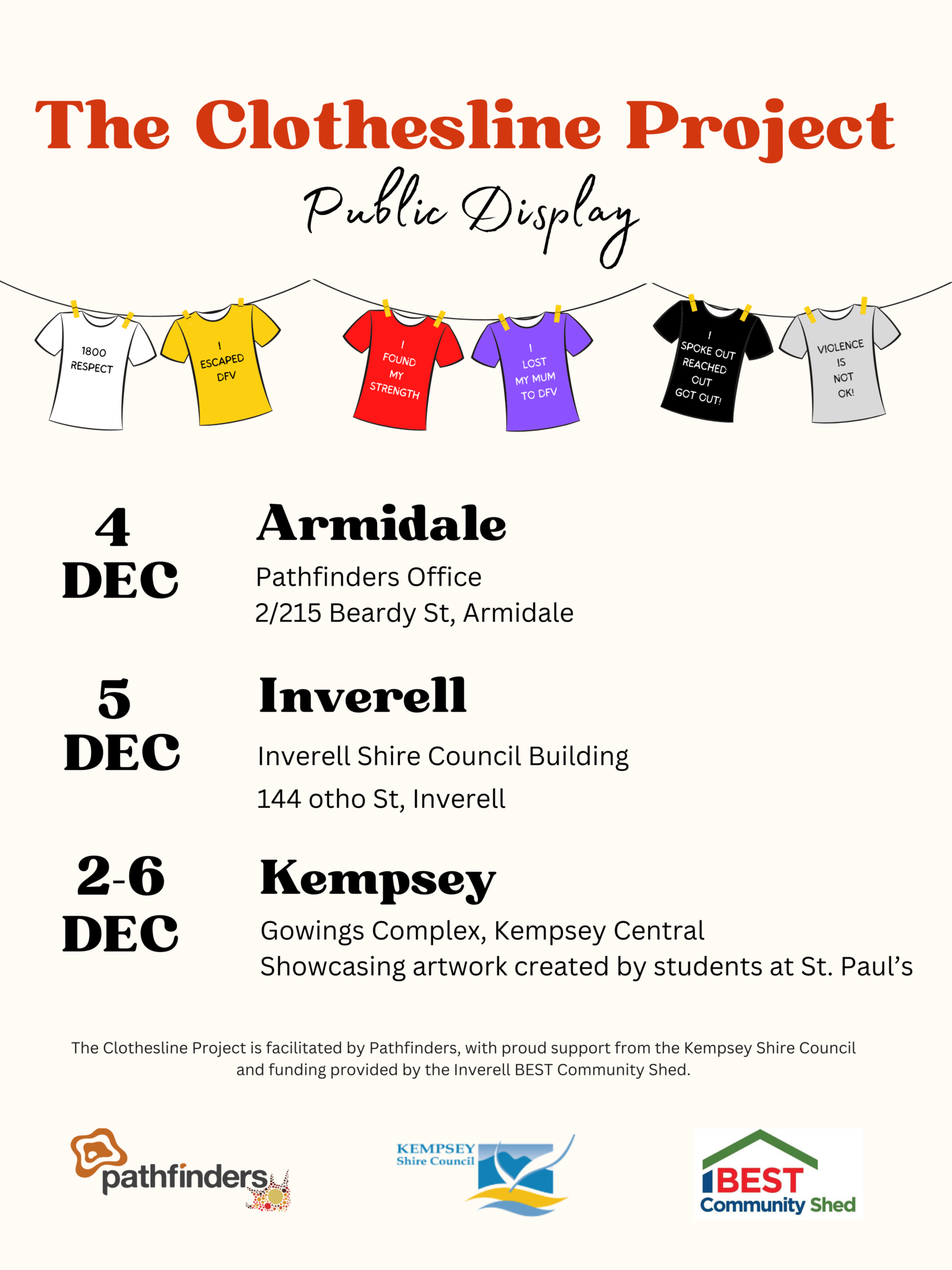 Inverell 'Clothesline Project' Public Display - Pathfinders